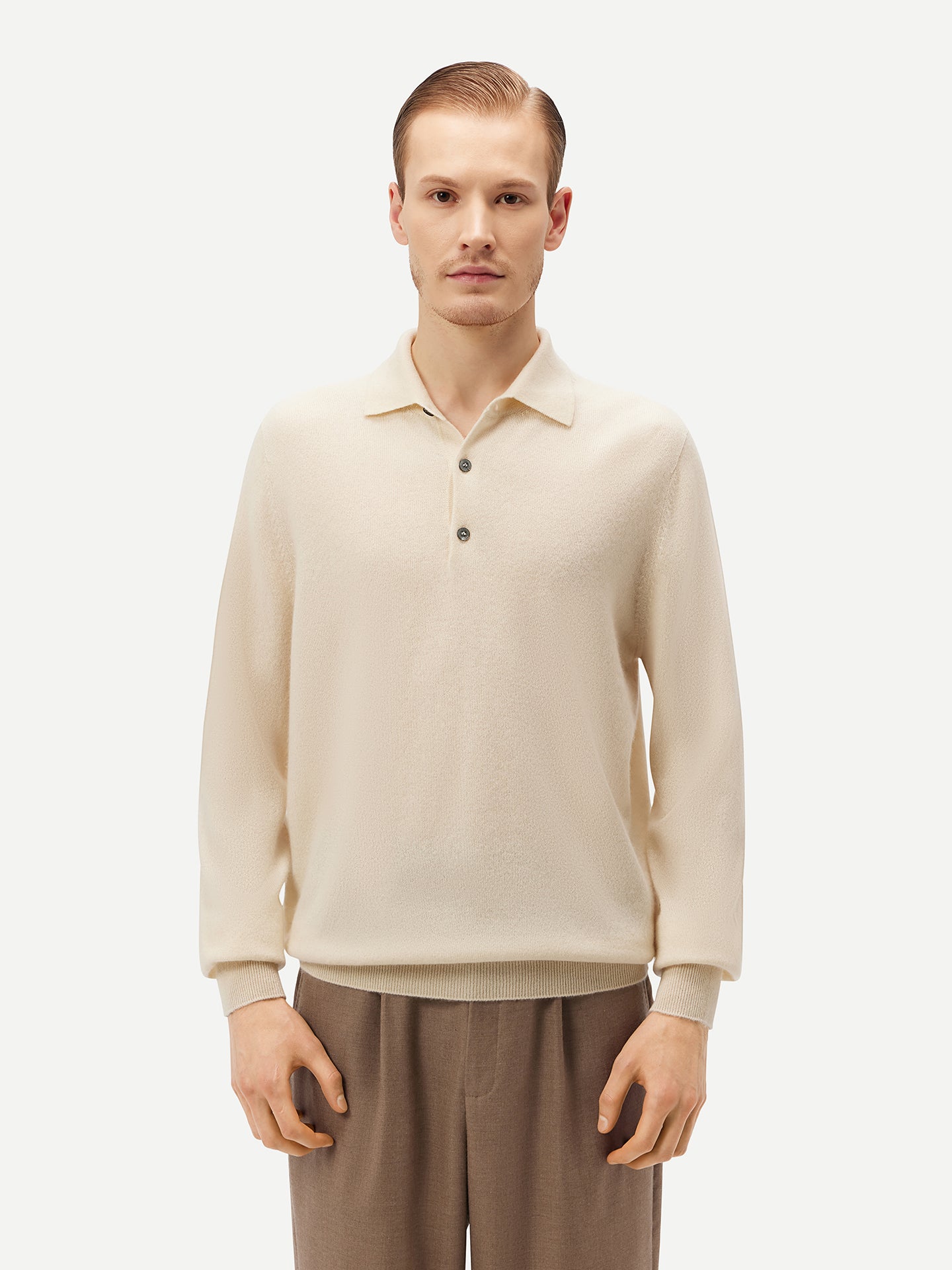Men's Cashmere Polo Sweater White - Gobi Cashmere – Gobi Cashmere USA