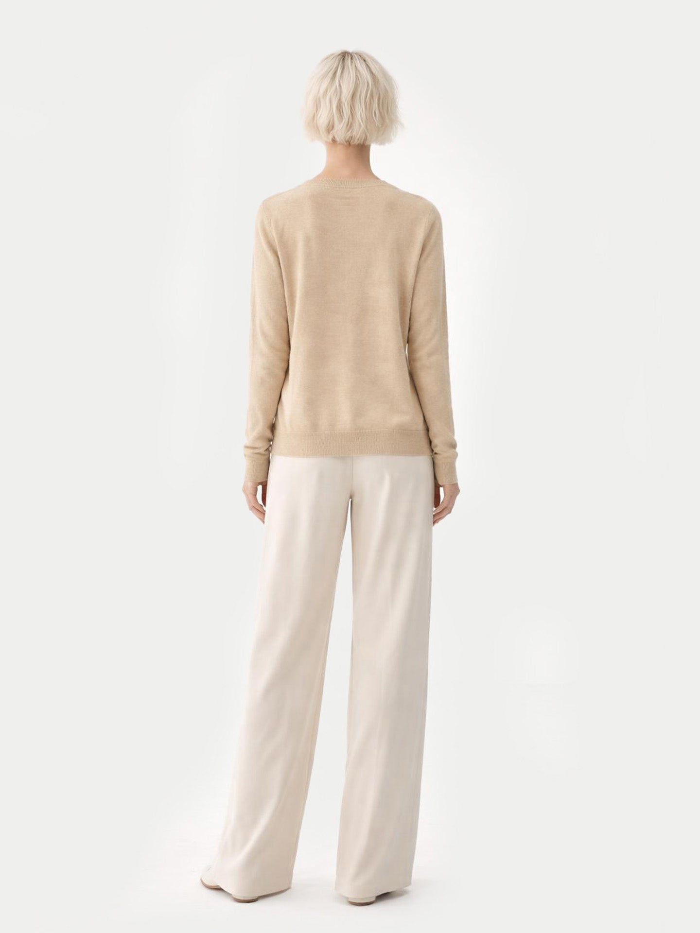 Women’s Crew-Neck Cashmere Cardigan Beige | GOBI US