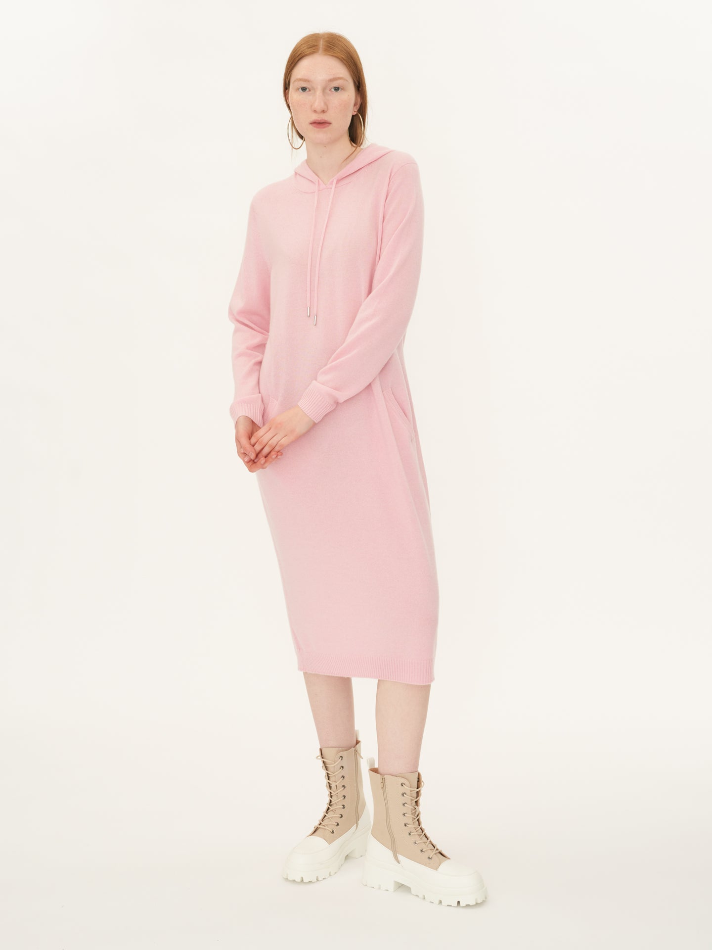 Women's Cashmere Hooded Midi Dress Pink - Gobi Cashmere – Gobi Cashmere USA